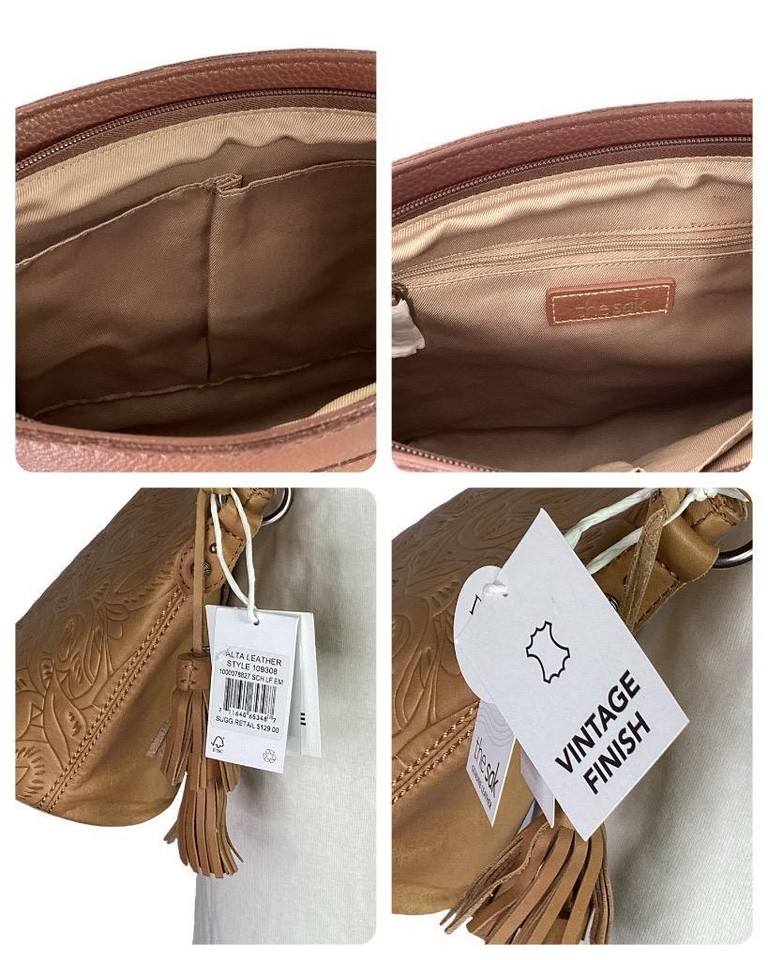 The Sak Crossbody Bucket Bag Tan Floral Tooled Leather Adjustable NEW ...