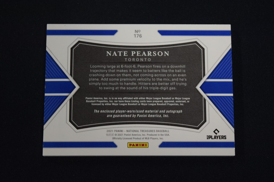 Nate Pearson 2021 National Treasures #176 Rookie Patch Autograph Gold ...
