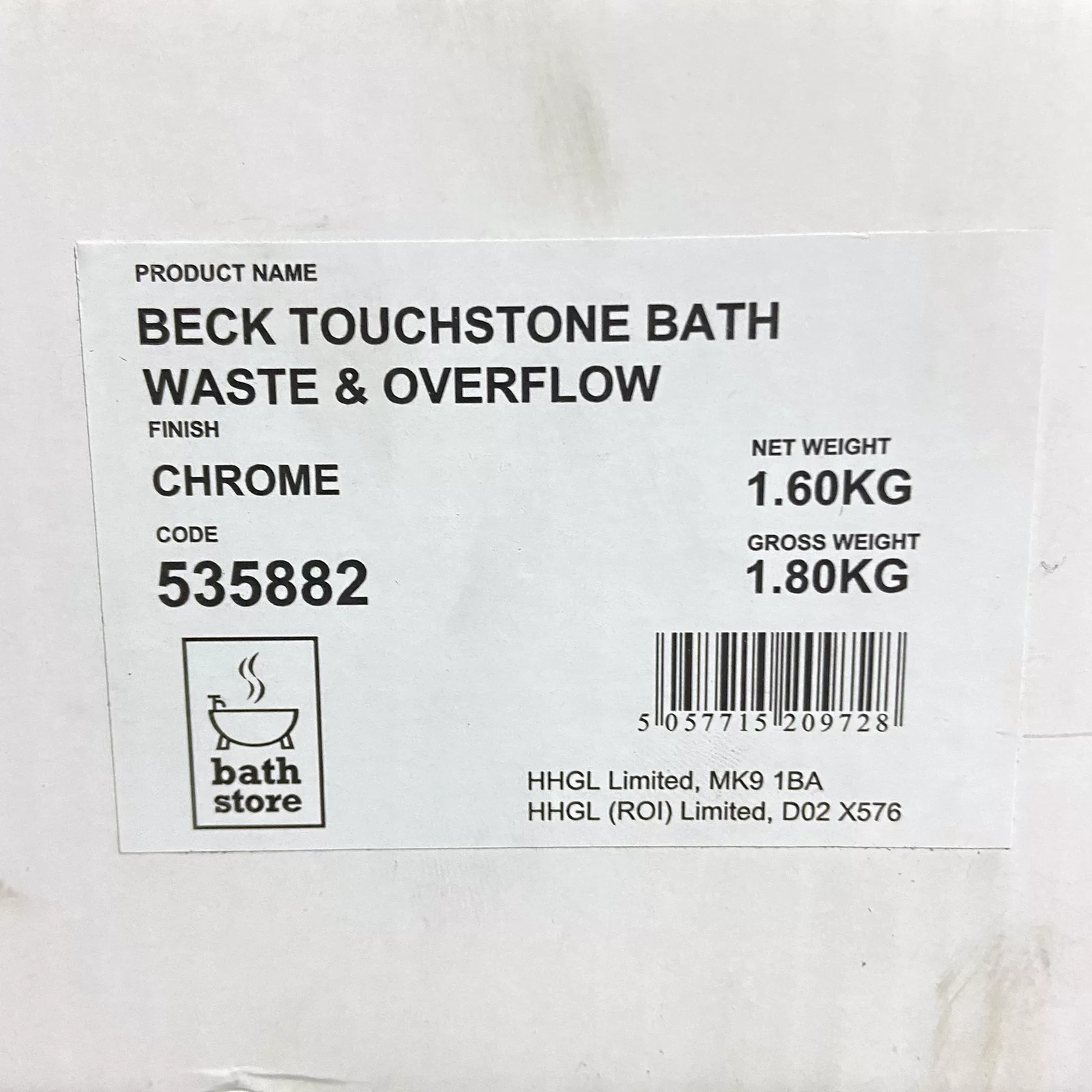 Ex-Bathstore Beck Touchstone Exposed Unslotted Bath Waste with Overflow Chrome | eBay UK