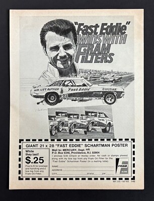 Fast Eddie Schartman Funny Car Fram Filters 1970 Sm Poster Type Ad ...