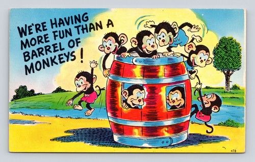 Antique Old Humor Postcard Having More Fun than a Barrel of Monkeys ...