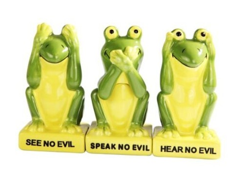 Green Frogs Froggy See Hear Speak no Evil Ceramic Salt Pepper Shakers ...