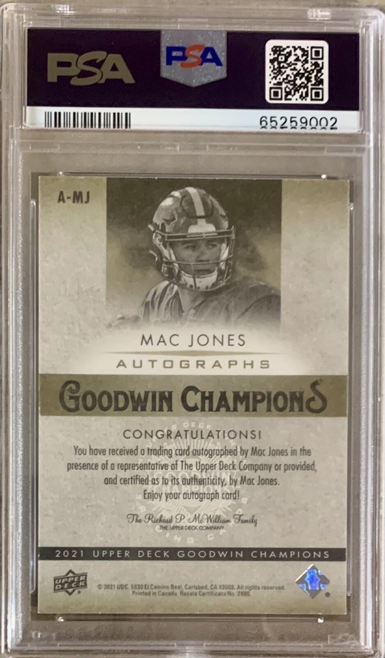 2021 Upper Deck Goodwin Champions Mac Jones Auto RC A-MJ Patriots PSA 9 ...