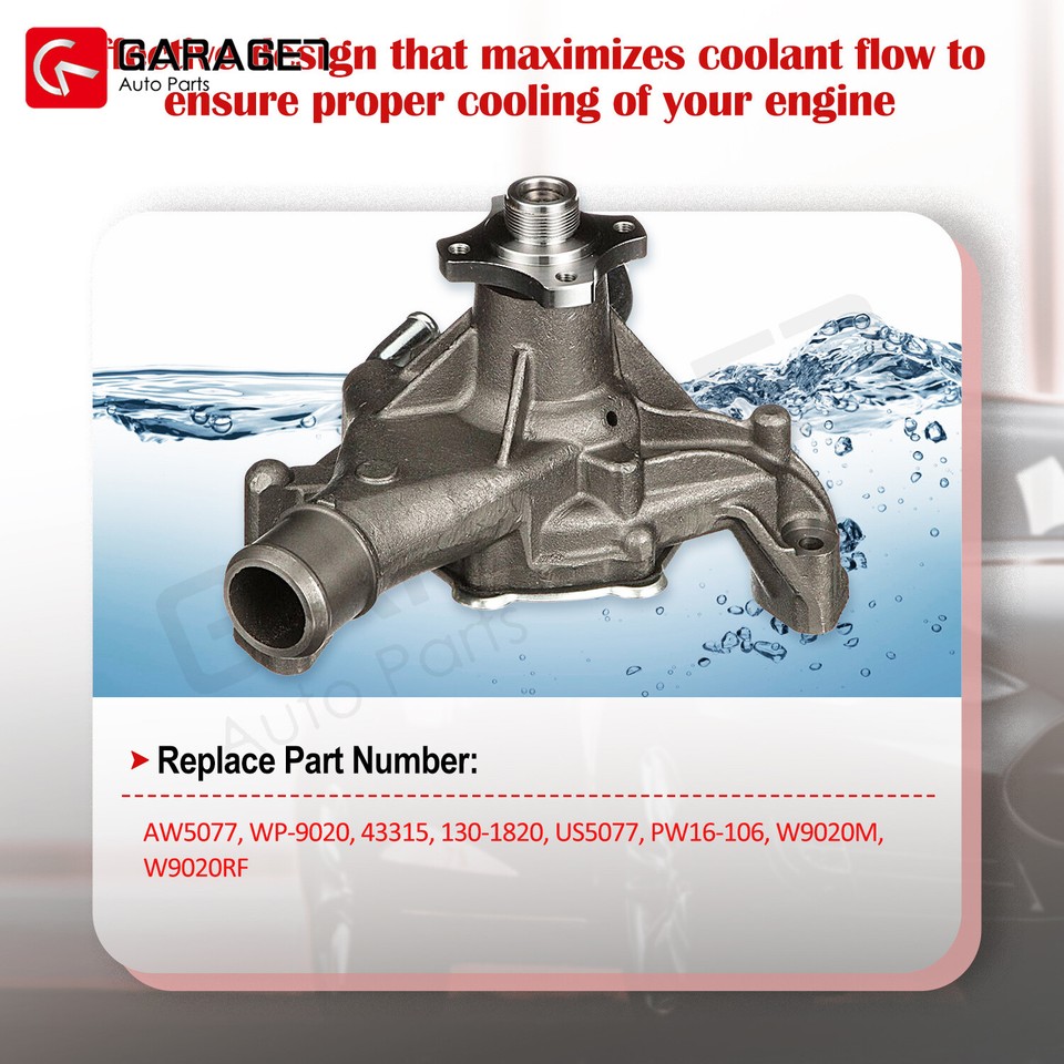 Water Pump AW5077 for 1996-10 Chevrolet GMC Suburban Silverado 4.3L 5 ...