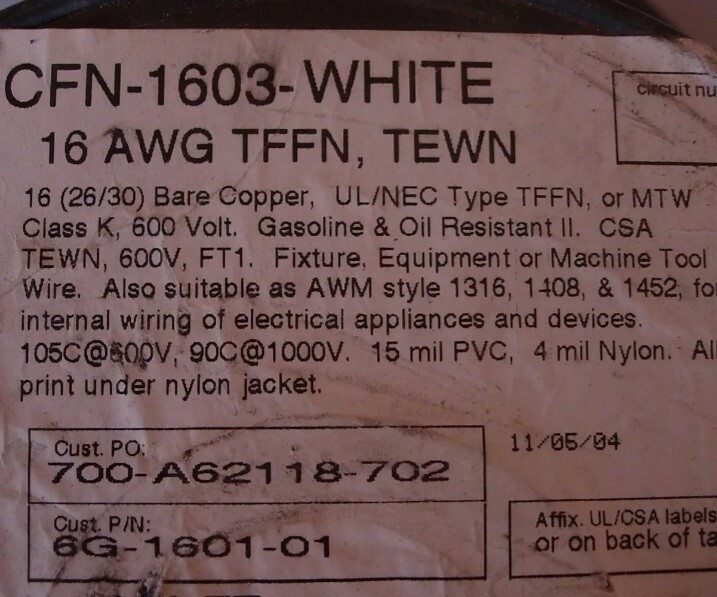 40 ft. TFFN/TEWN/MTW Stranded Copper Wire #16 AWG White w/Blue Stripe ...