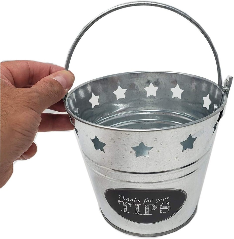 Tip Bucket Metal w/stars design for Bar, Club, Musicians, bands, Silver ...