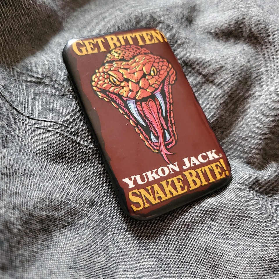 Yukon Jack Snake Bite pin, Get Bitten promotional pinback | eBay
