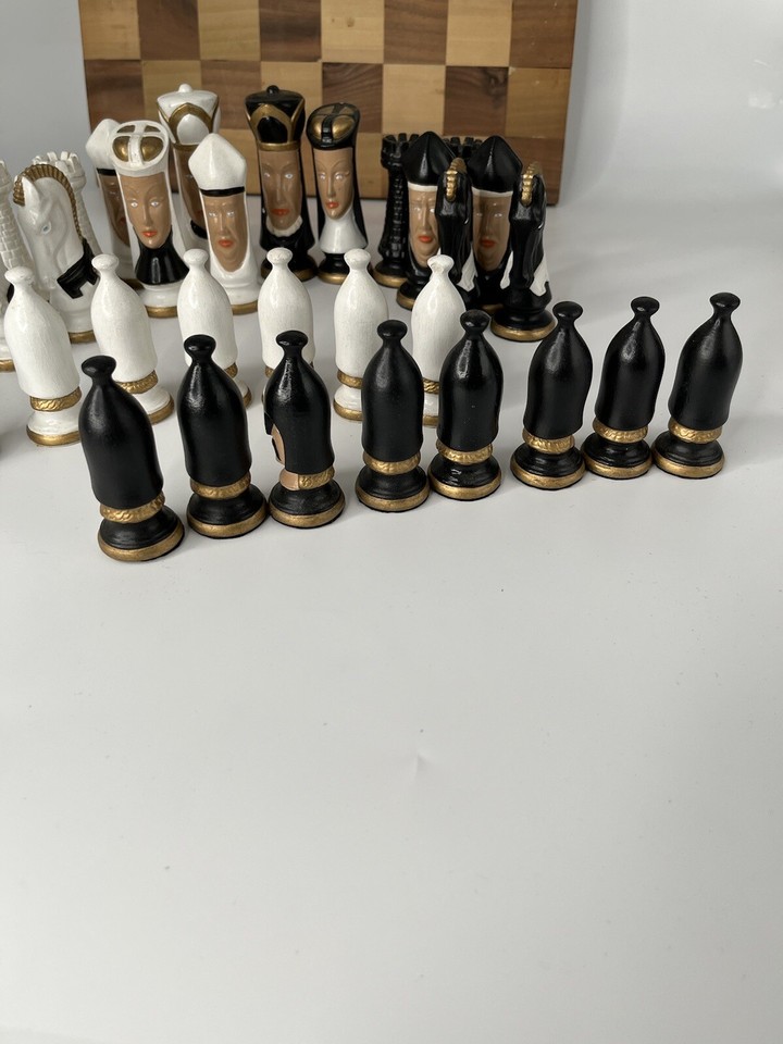 Vintage Ceramic Duncan Mold Chess Pieces Hand Painted Complete Set | eBay