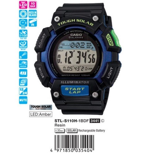 STL-S110H-1A 1B 1C Casio Unisex Watches LED Solar Sport Lap memory 120 ...