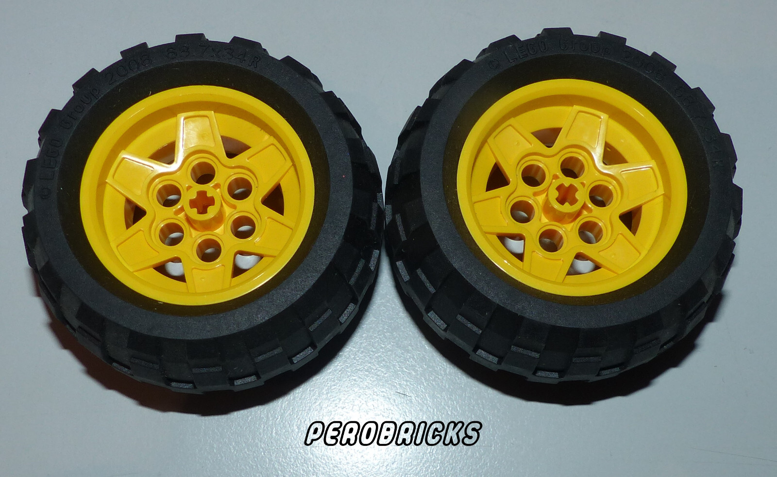 Lego Technic Technik, 2 Räder Rad Reifen 68,7 x 34R gelbe 6-Loch Felgen ...