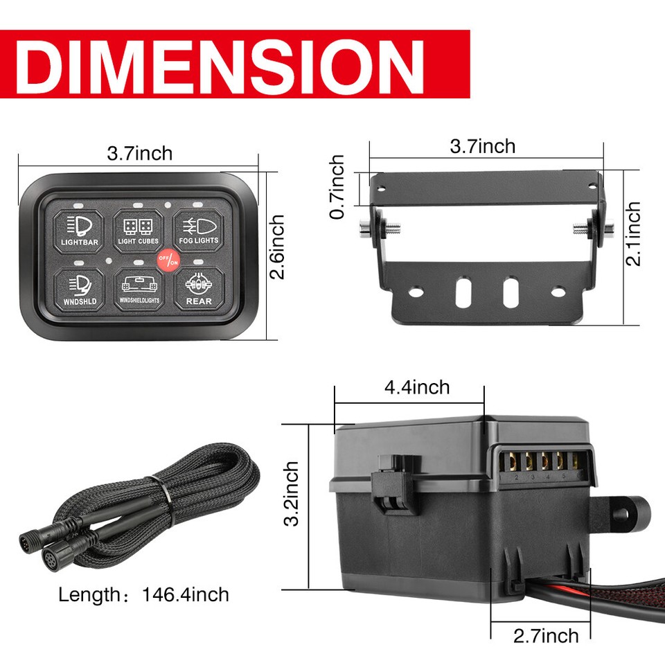 6 Gang Switch Panel Circuit Control Box LED Light Bar Marine Boat UTV ...