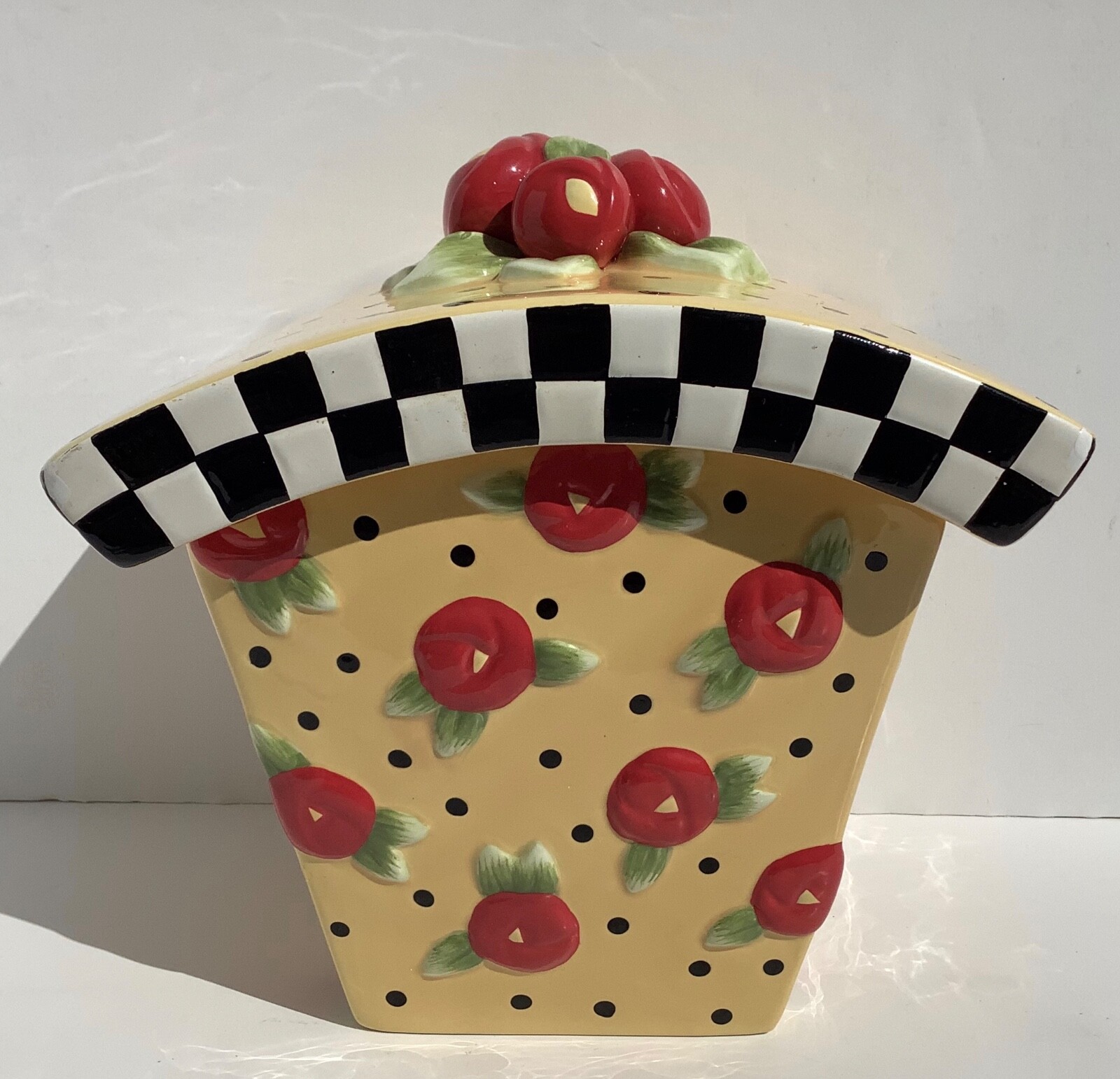 Mary Engelbreit Red Posies Checkerboard Yellow Ceramic Cookie Jar ...