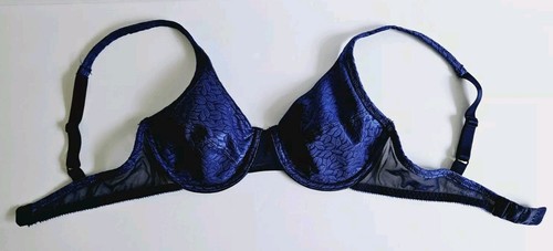 Vtg VASSARETTE 75-117 Unlined Navy Bra 34B Seamed Leaf Pattern 90's ...