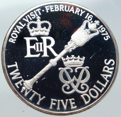 1975 BERMUDA British Colony Elizabeth II ROYAL VISIT Proof Silver 25 ...