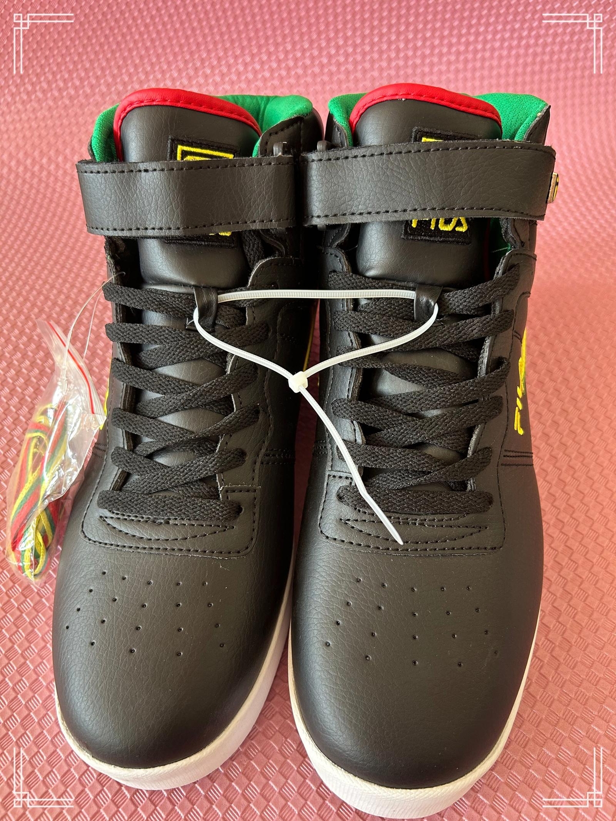 Fila Men's Black High-Top Sneakers with Rasta-Inspired Details - Size US 12
