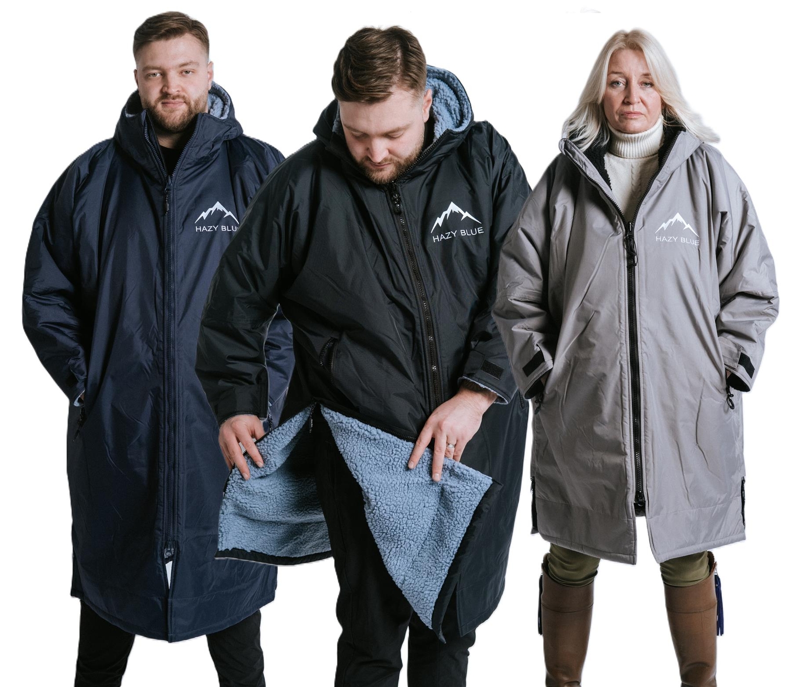 Hazy Blue Padstow Changing Dry Robe Long Coat Riding Hooded Cape Side ...