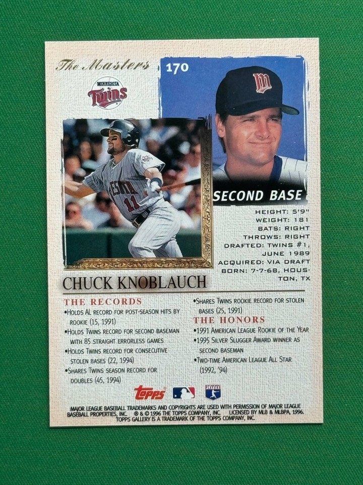 1996 Topps Gallery Baseball #170 Chuck Knoblauch Masters | eBay