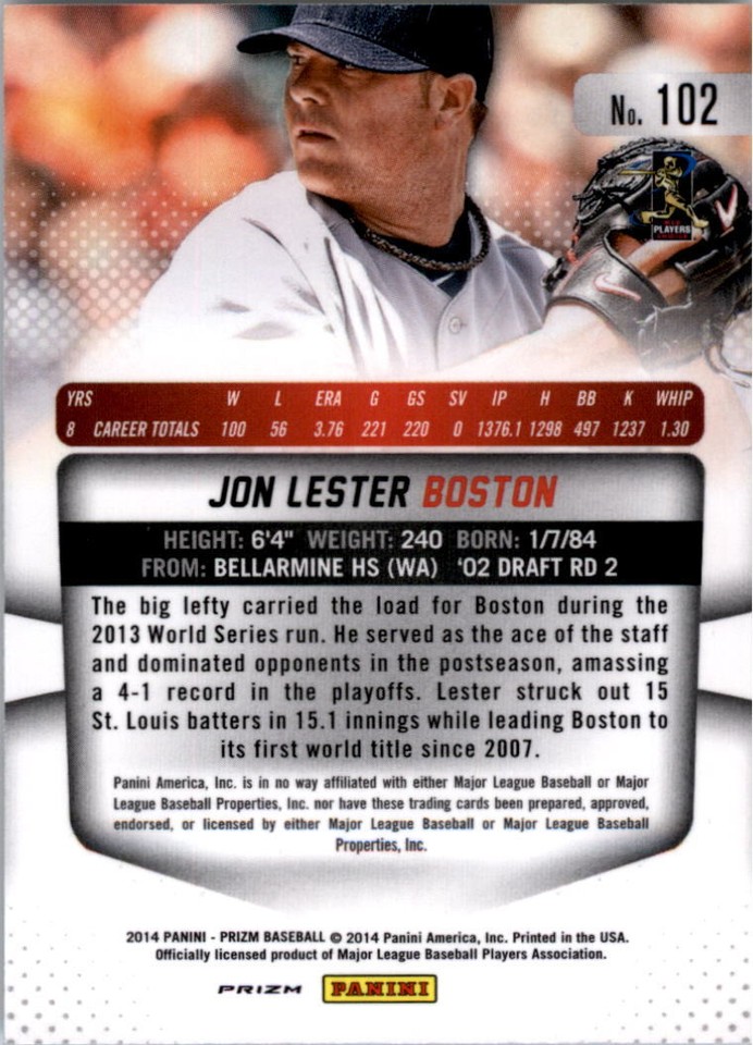 2014 Panini Prizm Prizms #102 Jon Lester - NM-MT | eBay