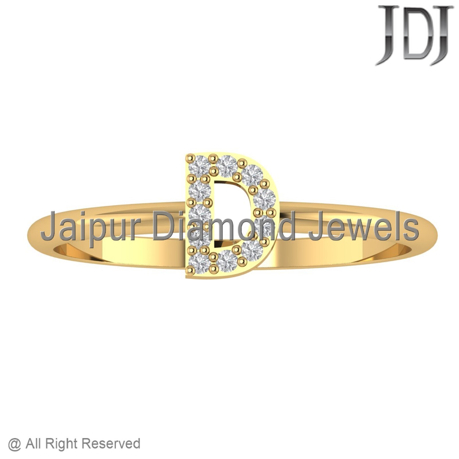 D Letter Ring Solid 14k Yellow Gold Jewelry Natural Diamond Alphabet ...