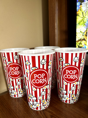 32OZ POPCORN TUB CUPS SET OF 4 PLASTIC SNACK MUNCHIE CONTAINER MAN CAVE ...