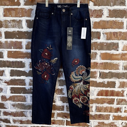 DG2 Diane Gilman Denim Jeans Size 6P Dark Blue Peacock Sequin ...