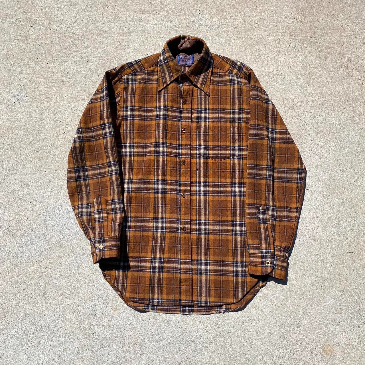 1960s brown plaid vintage wool Pendleton flannel butt… - Gem