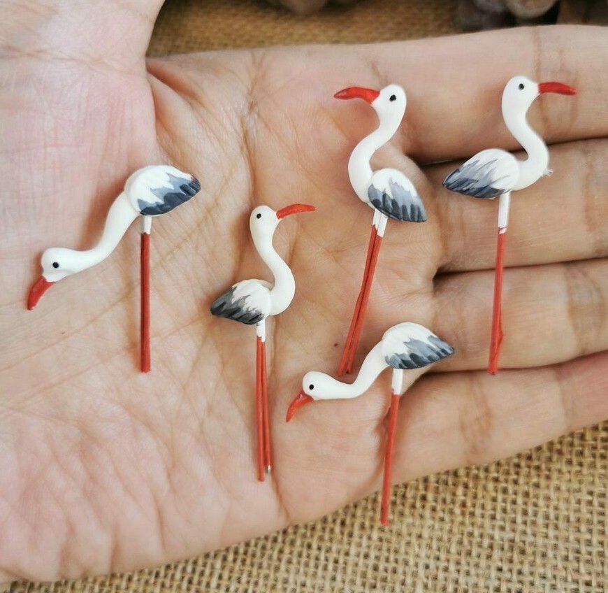 5 Egrets Storks Birds Miniature Dollhouse Fairy Terrarium Garden ...