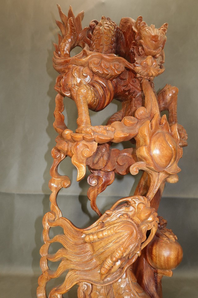 MASSIVE 23+" Chinese Hand Carved Wood Lucky LUNG DRAGON Sculpture ...