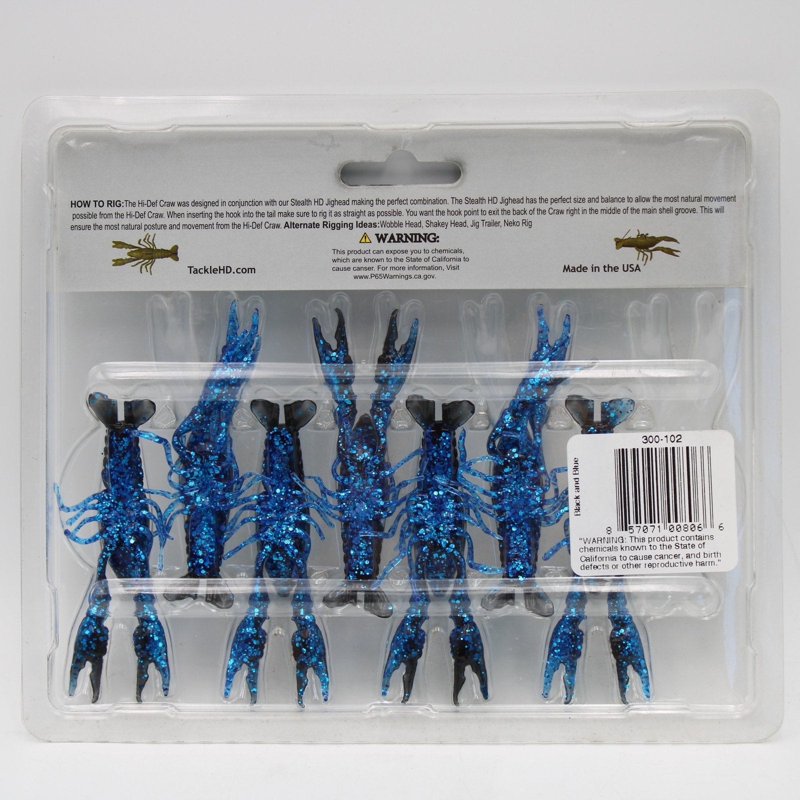 Tackle HD Hi-Def Craw Black Blue 300-102 3 Inch Crawfish Soft Baits 8 ...