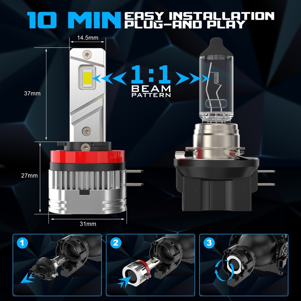 2pcs H11B LED Headlight+Fog Light Super Bright Bulbs Kit 6000K White ...