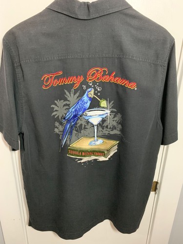 Tommy Bahama Black "Tequila Mocking Parrot" Embroidered BOHO Camp Shirt ...