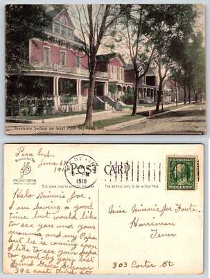 Peru Indiana MAIN ST RESIDENCE SECTION HOMES Hand Tinted Postcard k407 ...