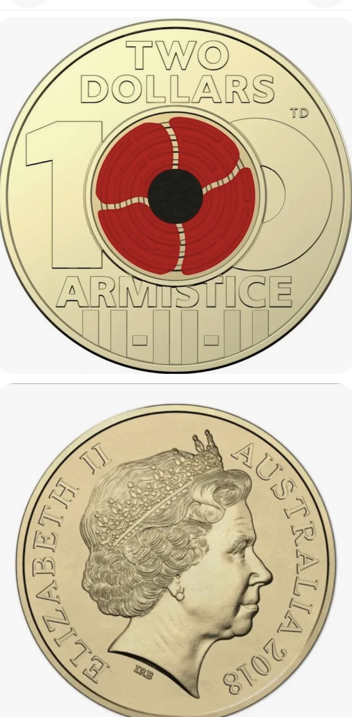2018 Australian $2 Coin💥Remembrance Day 100 years Armistice Red Poppy💥 ...