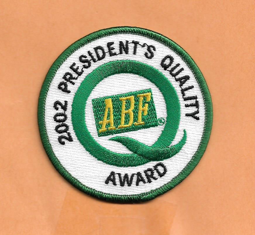 ABF TRUCKING 2002 PRESIDENTS QUALITY AWARD PATCH 3" | eBay