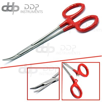 Self Locking Curved Forceps with Insulated Handles, 5" Red | eBay