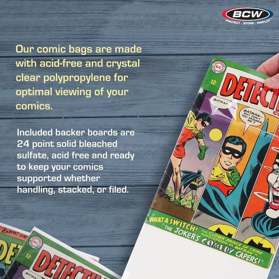 250 RESEALABLE Silver Comic Premade Bags + Back Boards Acid Free Book ...