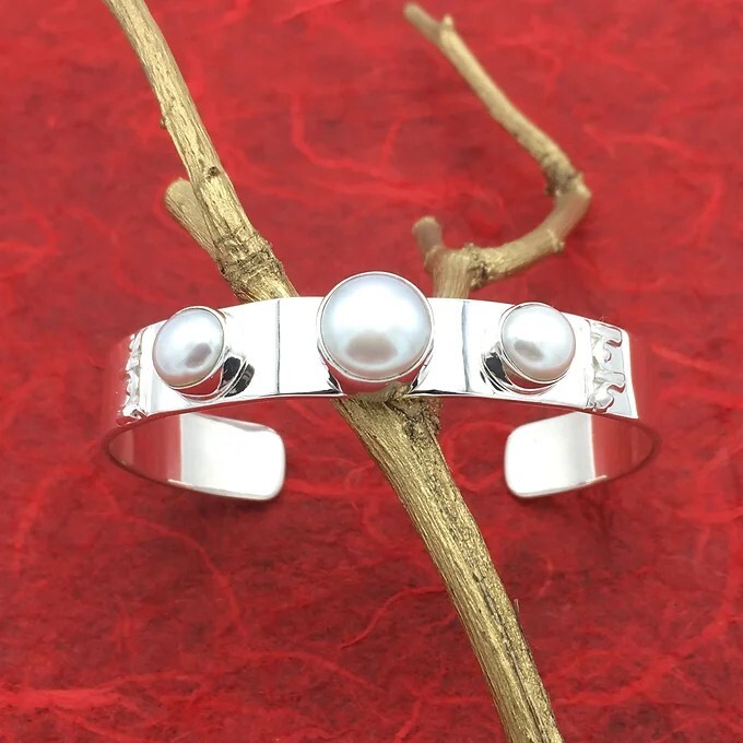 Sterling Silver & Pearl Cuff Bracelet / Handcrafted by Sassi LaMuth ...