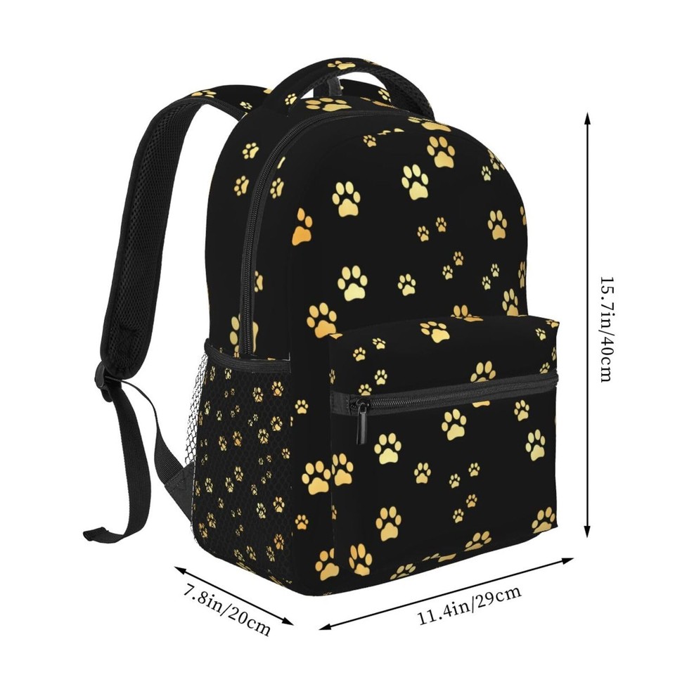 Black And Gold Dog Paw Print Backpack For School Laptop Bags Bookbag ...