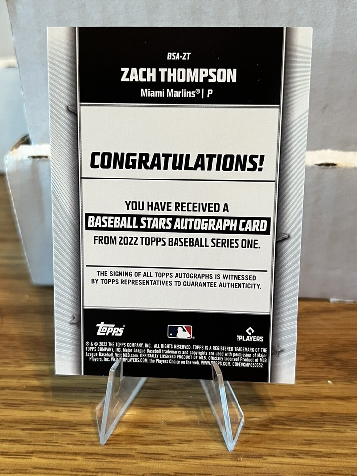 2022 Topps Series 1 ZACH THOMPSON Baseball Stars RC Auto Marlins BSA-ZT ...