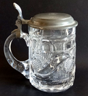 German Glass Pewter Beer Mug Stein Vintage Lid Decorated Brand/Prost ...