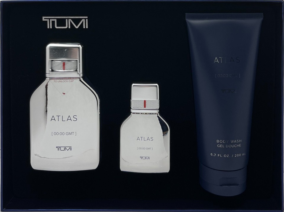 TUMI ATLAS [ 00:00 GMT ] 3 PCS GIFT SET MEN EDP 3.4 Oz, 1.0 Oz, BODY ...