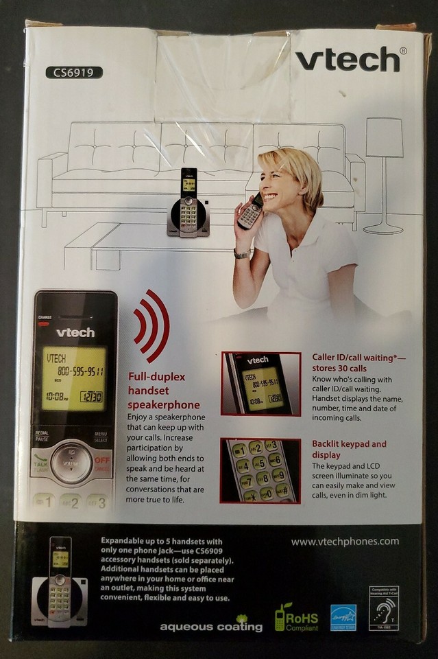 VTech CS6919 with Caller ID / Call Waiting Cordless Phone System w Box ...