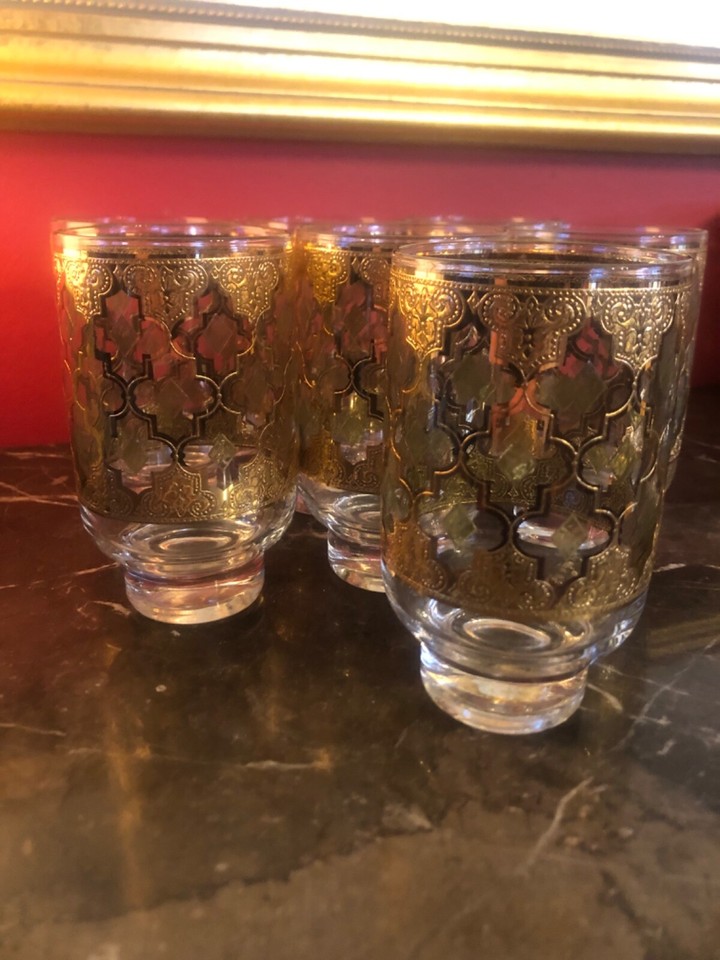 Vintage Barware Culver Valencia Footed Highball Glasses 22K Gold Green ...