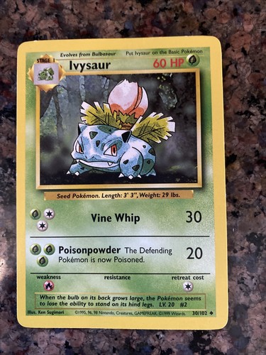 Ivysaur 30/102 Base Set Uncommon Pokemon Card Unlimited Edition 1999 ...