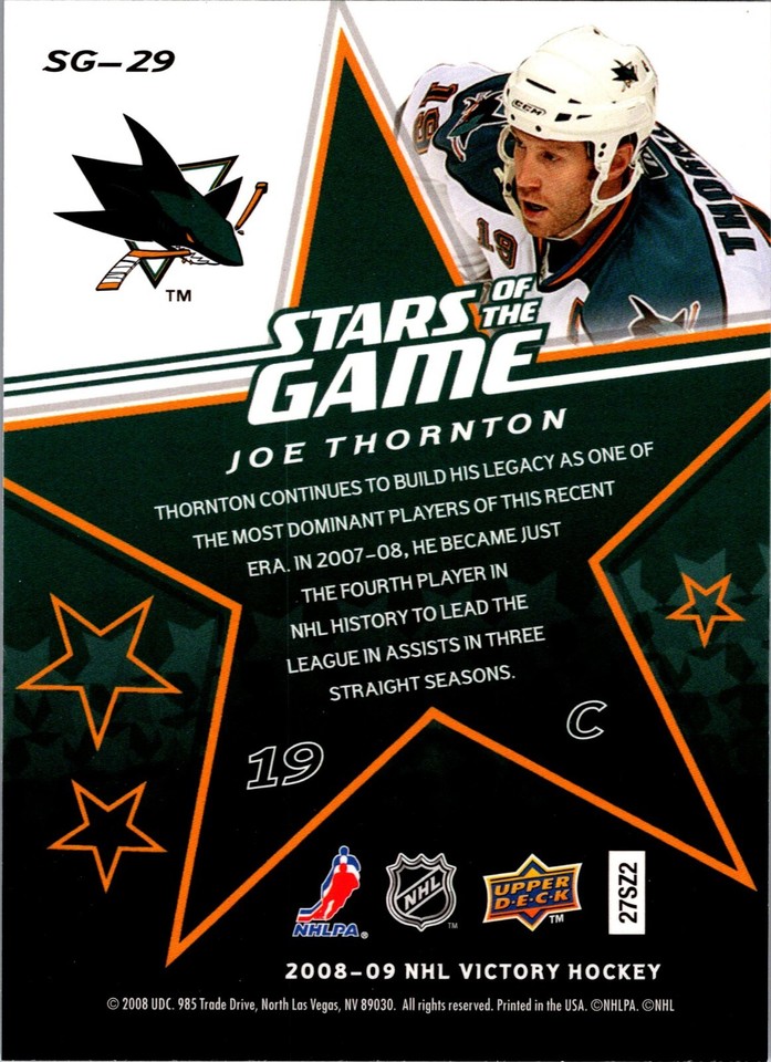 2008-09 Upper Deck Victory - Stars of the Game #SG-29 Joe Thornton | eBay