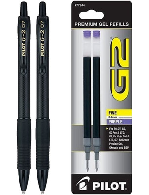 Pilot G2 Edge Retract Gel Pen 0.7mm 2) Black w/Purple Ink refill Office ...
