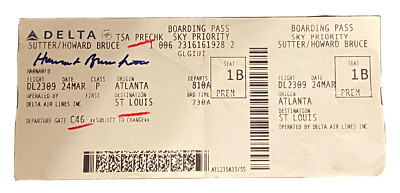 Howard Bruce Sutter Signed Delta Boarding Pass Game Used St. Louis ...
