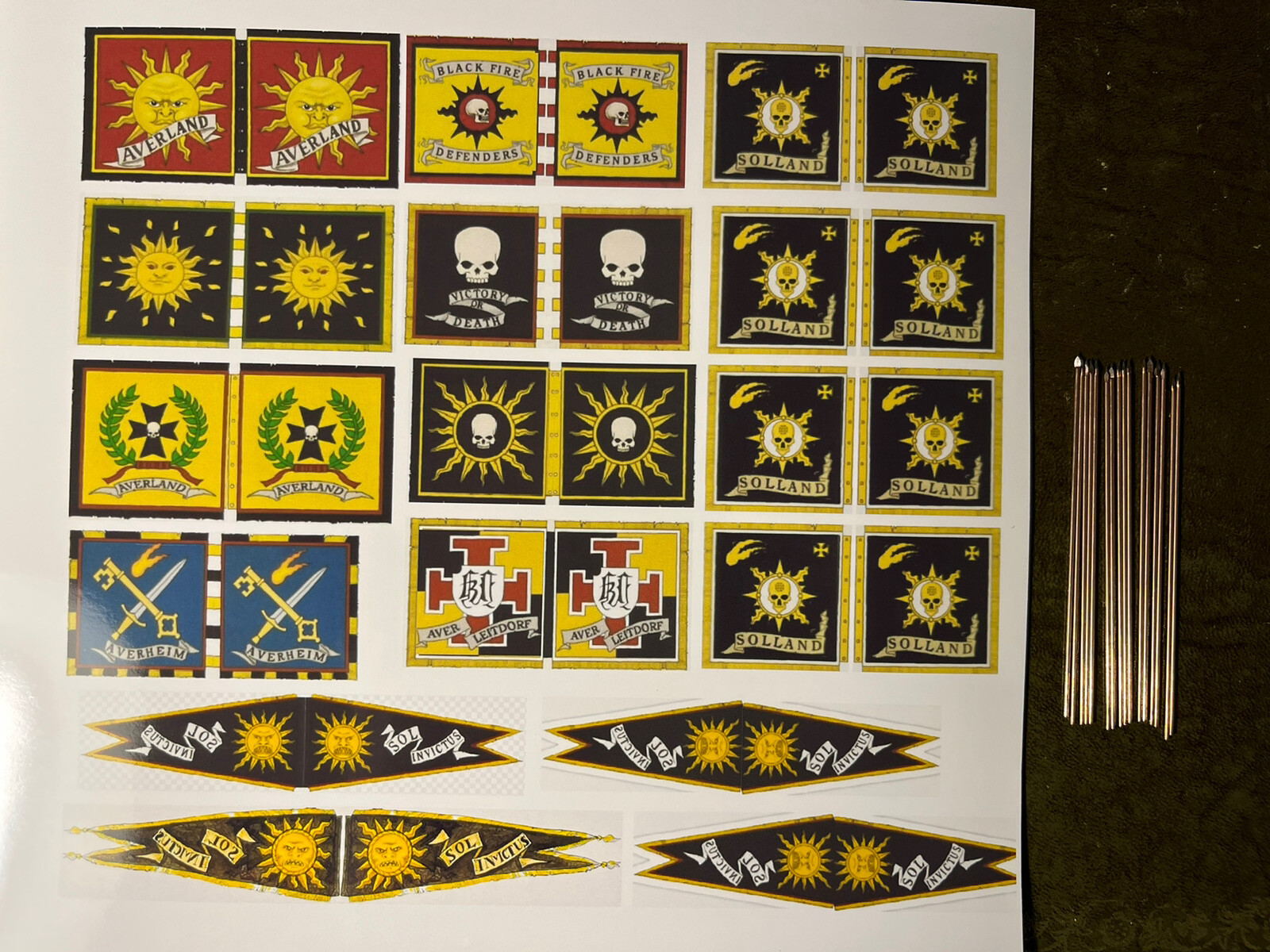 16x 28mm Warhammer Empire Banners Averland Solland Blazing Sun Only ...
