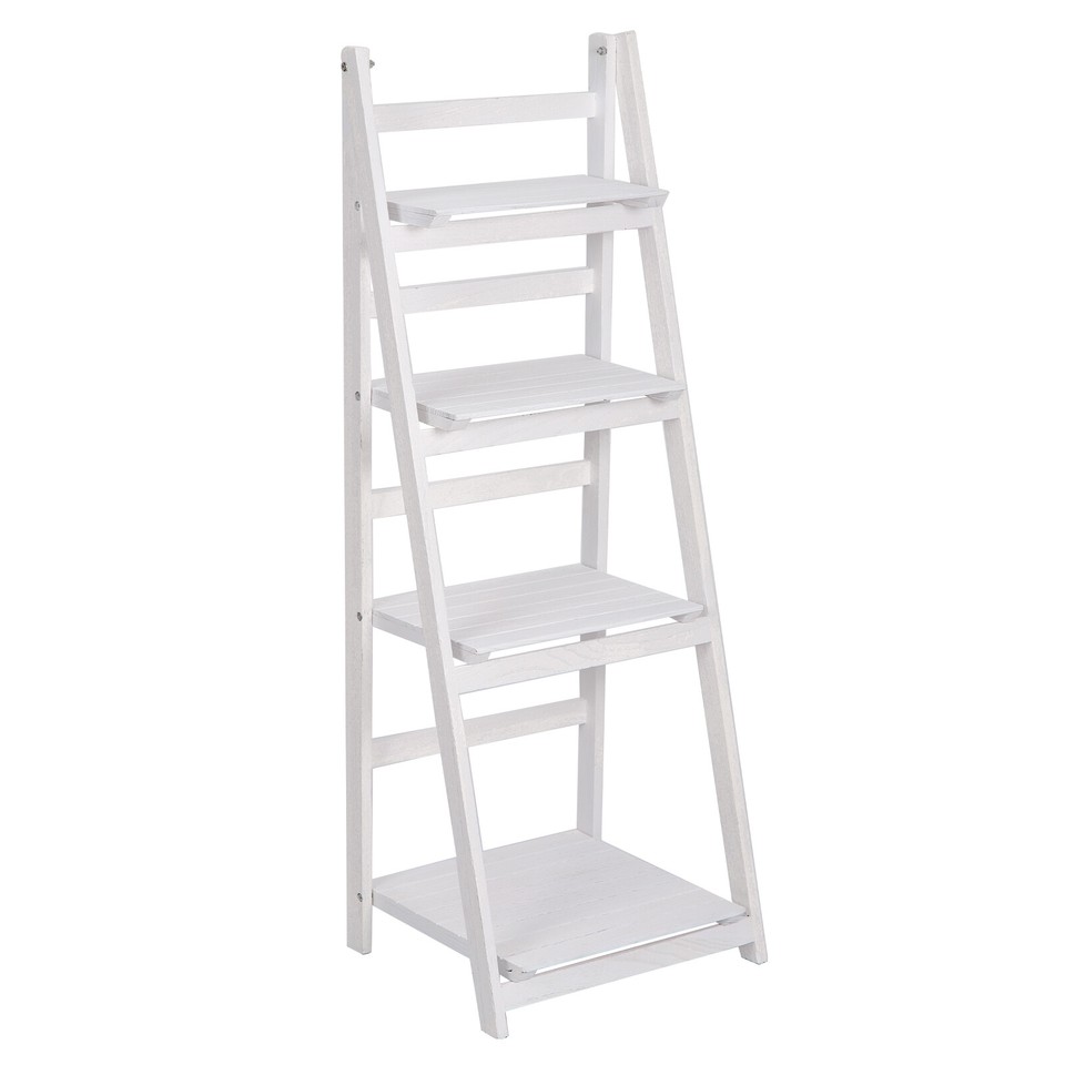 Ladder Shelf 4-Tier Foldable Wood Bookshelf Floor Rack Plant Stand ...