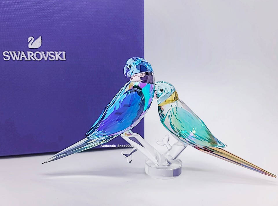 New 100% SWAROVSKI Jungle Beats Parakeet Couple Fife & Fifer Figurine ...